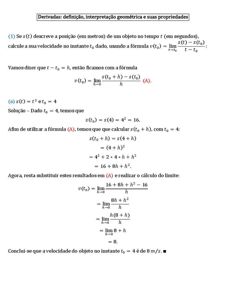 Cálculo A - Lista de Exercícios Sobre Derivadas | PDF | Limite ...