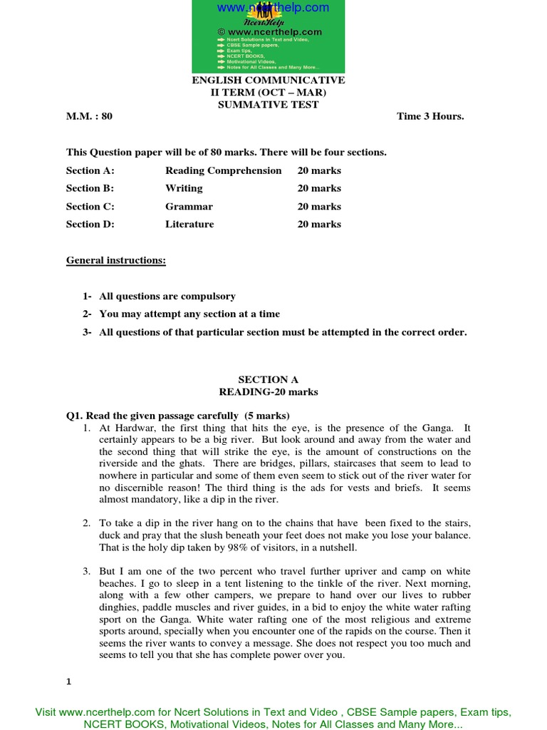 Class 9 English Cbse Sample Paper Download Sa2 | PDF | Insomnia | Sleep