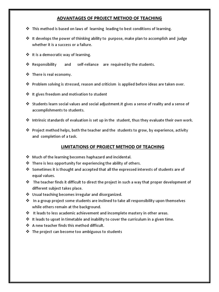 Advantages and Limitations of Project Method | PDF | Career & Growth