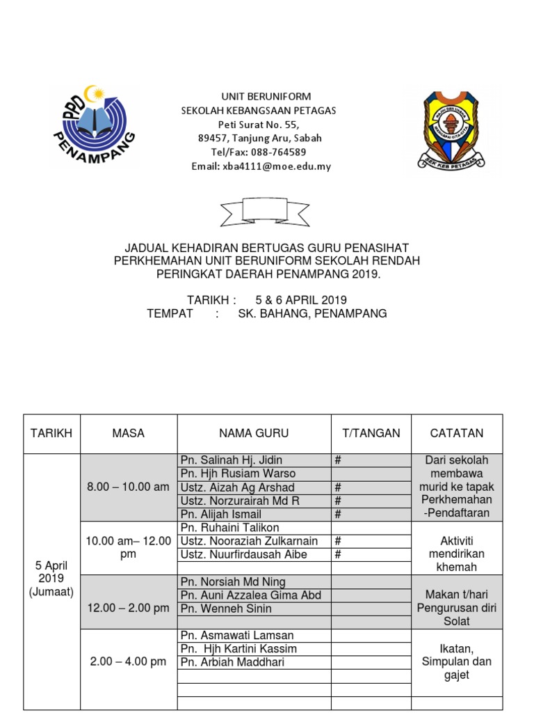 Jadual Bertugas Perkhemahan | PDF