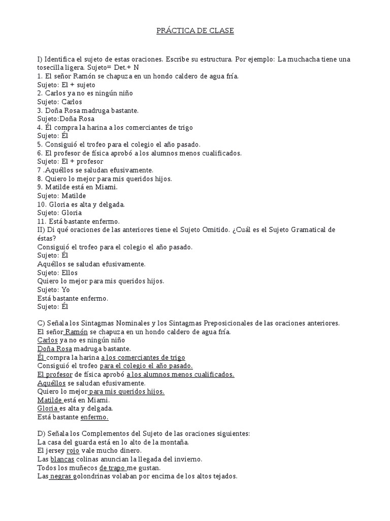 Ejercicios de sujeto y predicado | PDF | Asunto (gramática) | Predicado ...