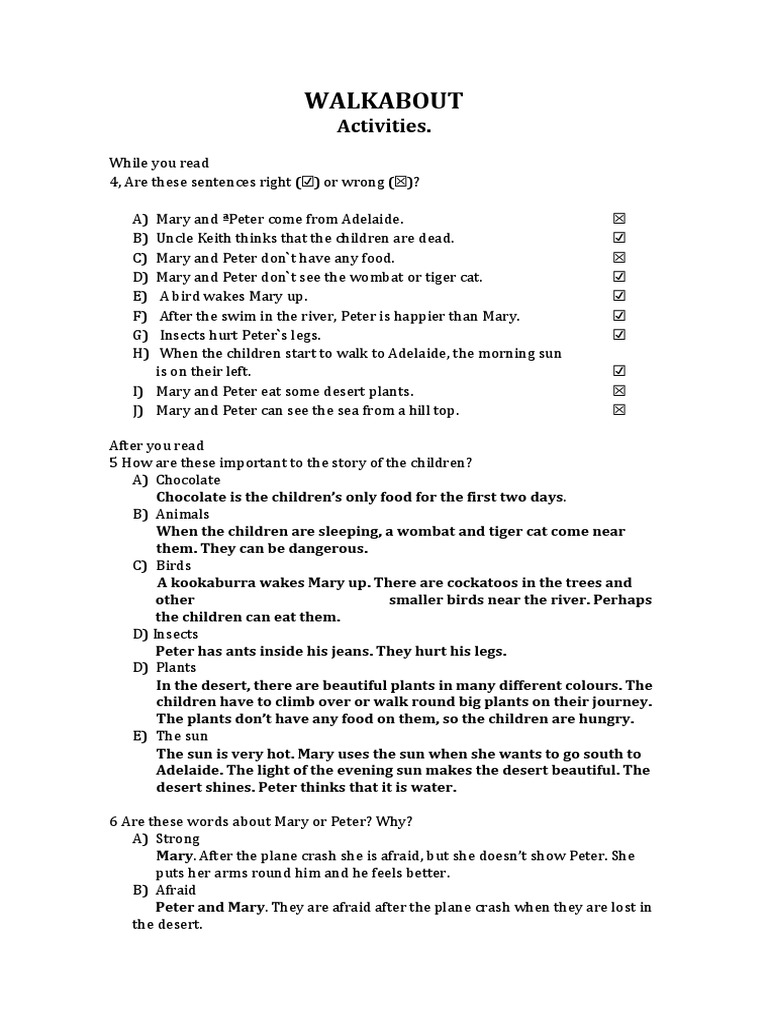 Walkabout Answers | PDF