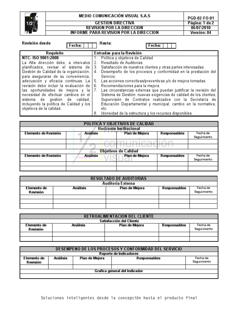 183269377 Informe Para Revision Por La Direccion 1 PDF | Calidad ...