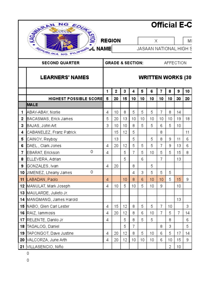 Official E-Class Record in K To 12 Curriculum: Region School Name | PDF