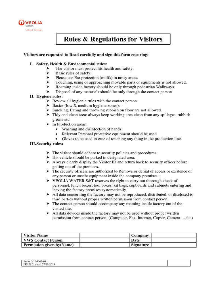 Visitor Rules and Regulations Guide | PDF | Hygiene | Prevention