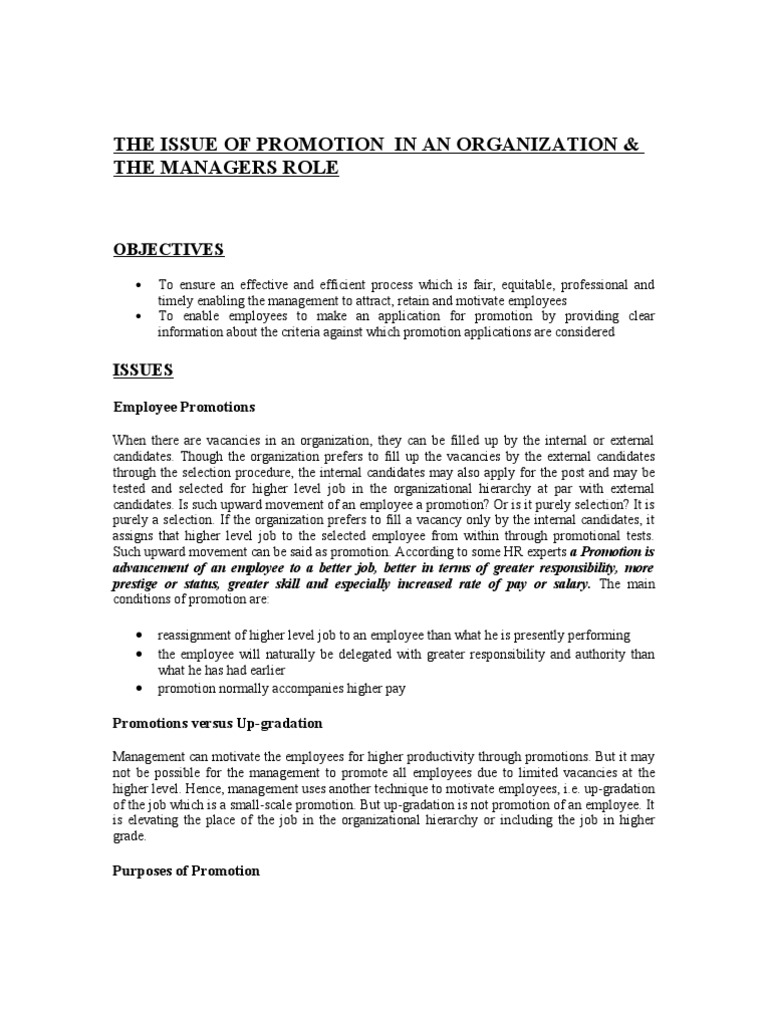 The Issue of Promotion in An Organization & The Managers Role | PDF ...