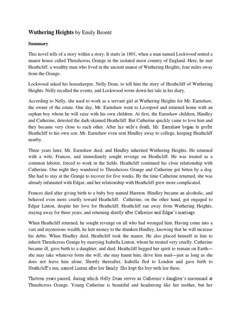 Analysis of Wuthering Heights by Emily Brontë | PDF | Wuthering Heights ...