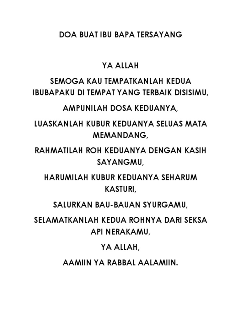 Doa Buat Ibu Bapa Tersayang | PDF