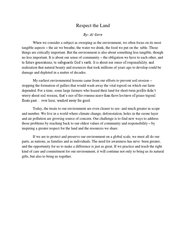 Respect The Land: By: Al Gore | PDF