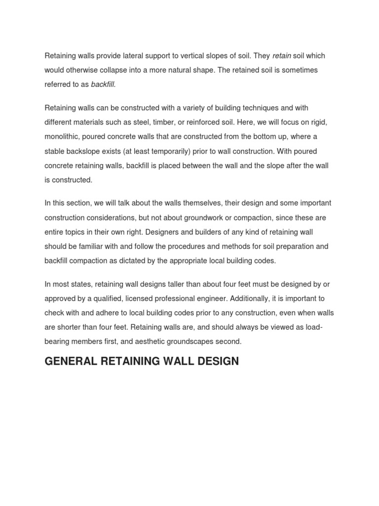 General Retaining Wall Design: Retain | PDF | Masonry | Wall