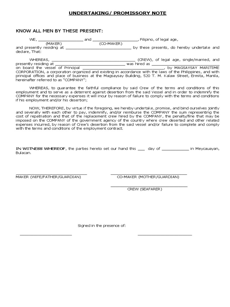 Undertaking Promissory Note | PDF | Business Law | Virtue