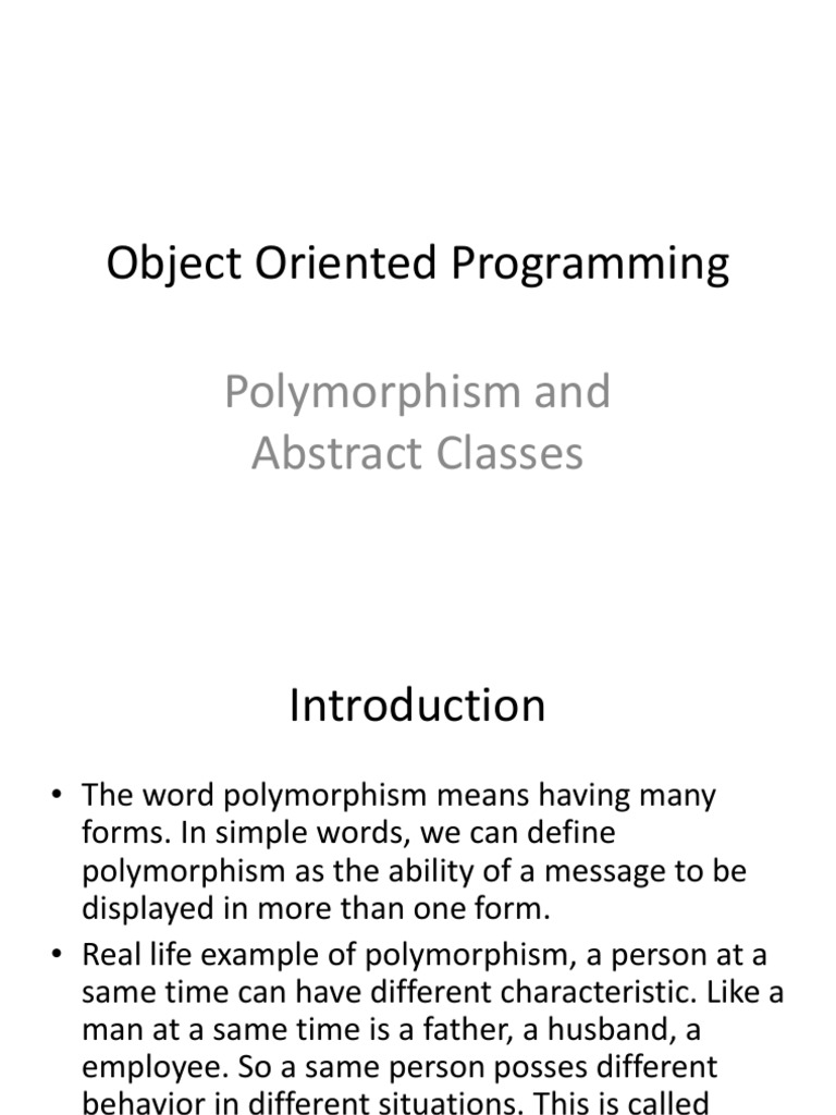 Object Oriented Programming: Polymorphism and Abstract Classes | PDF ...