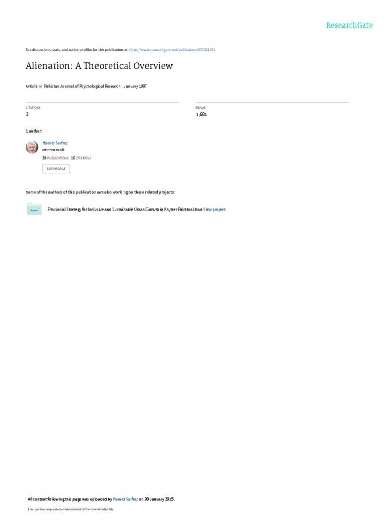 Alienation ATheoreticalOverviewPJPR | PDF | Social Alienation | Marx's ...