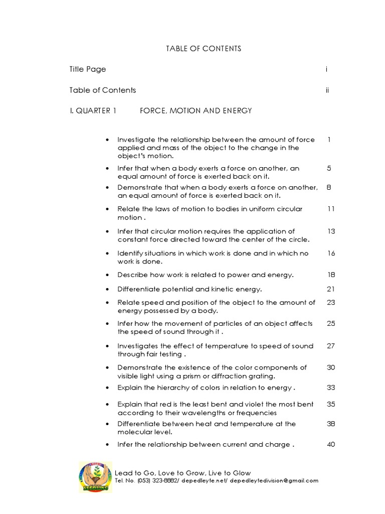 Grade 8 Science - Table of Contents | PDF | Earthquakes | Force