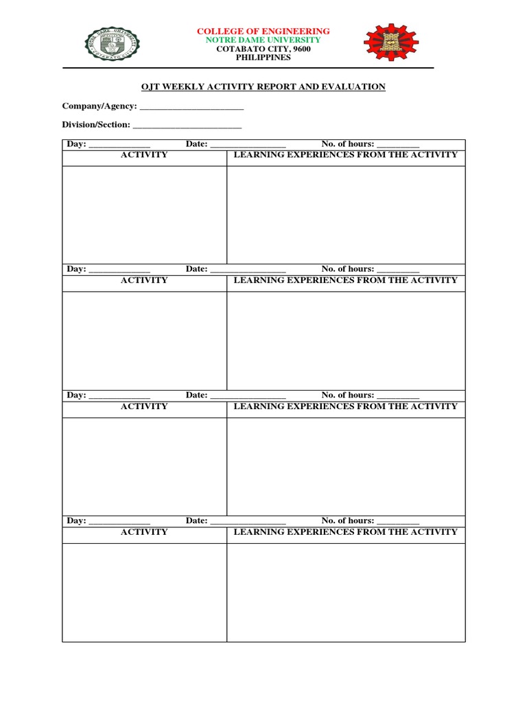 OJT Weekly Activity Report Template | PDF