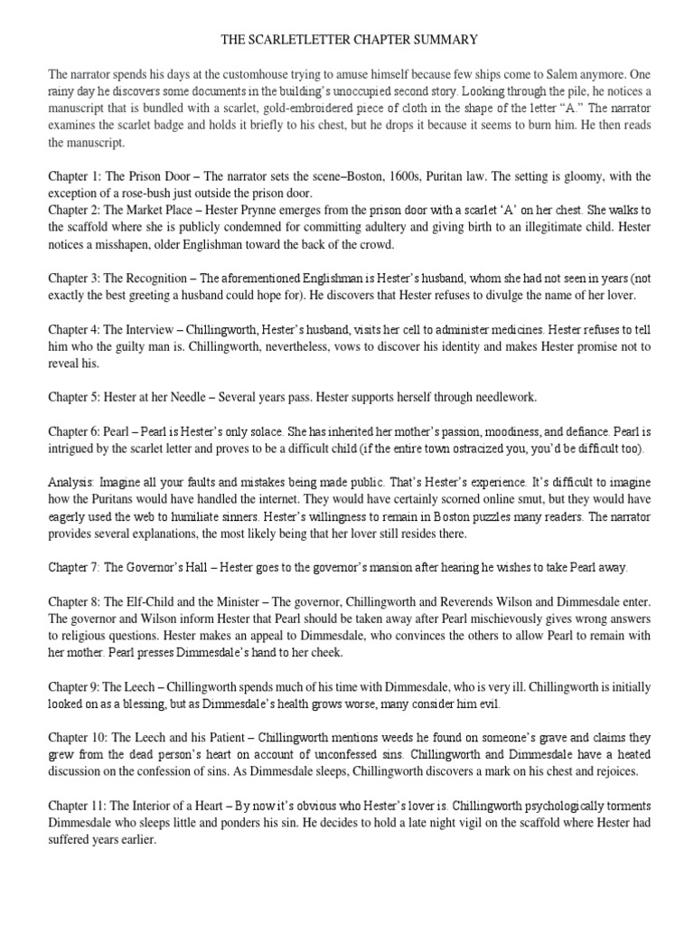 The Scarletletter Chapter Summary | PDF | The Scarlet Letter