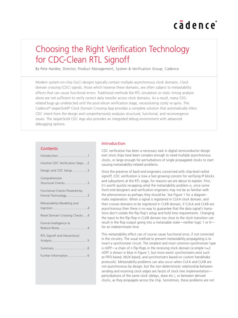Clock Domain Crossing Verification WP | PDF | System On A Chip | Digital Electronics