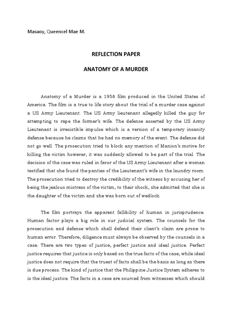 Anatomy of A Murder Reflection Paper | Download Free PDF | Witness ...