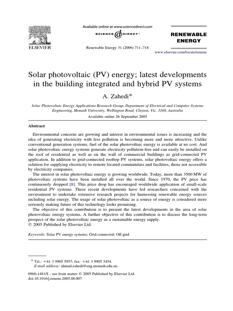 Solar Photovoltaic (PV) Energy Latest Developments in The Building ...