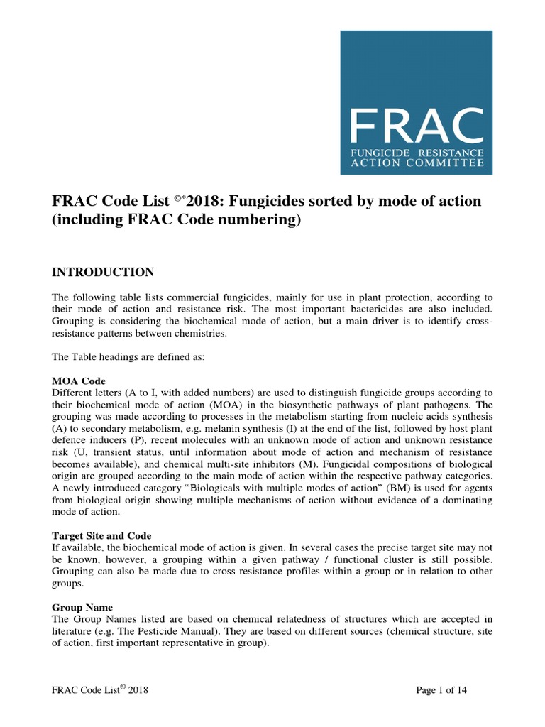 Frac Code List 2018-Final | PDF | Fungicide | Bacillus