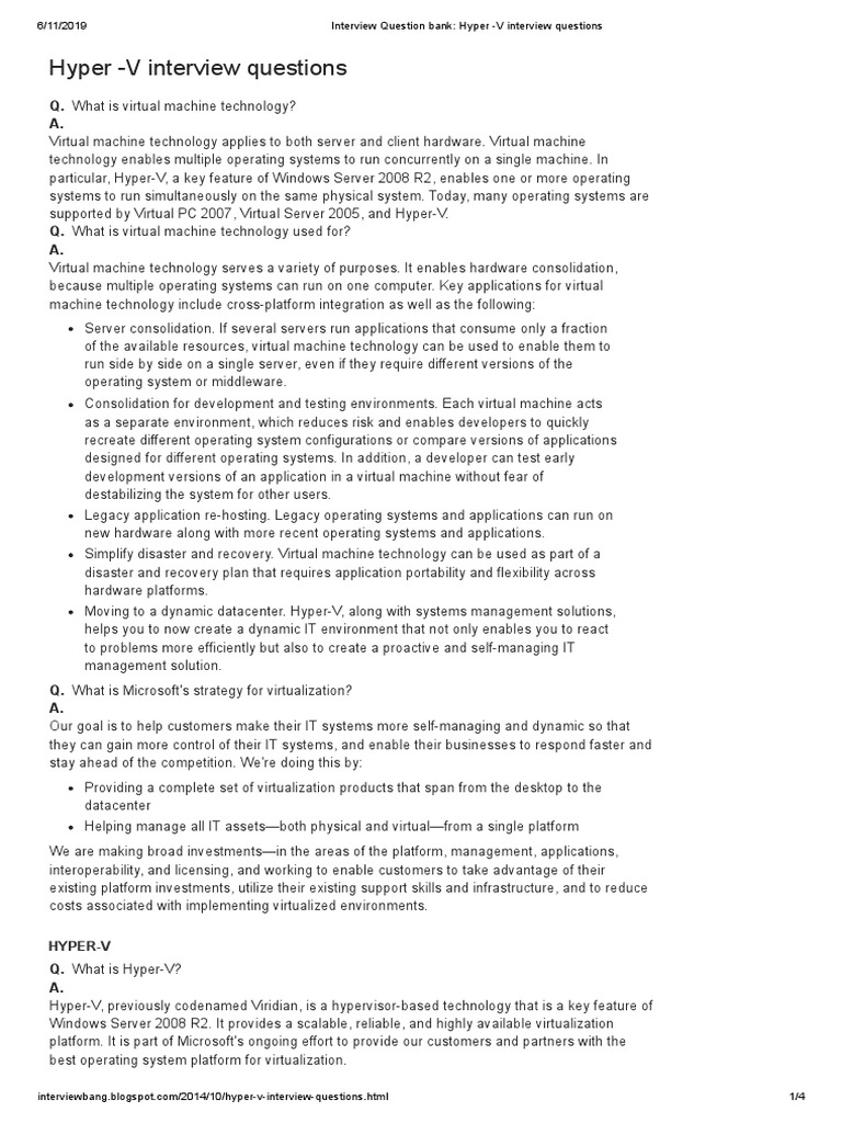 Interview Question Bank - Hyper - V Interview Questions | PDF | Hyper V ...