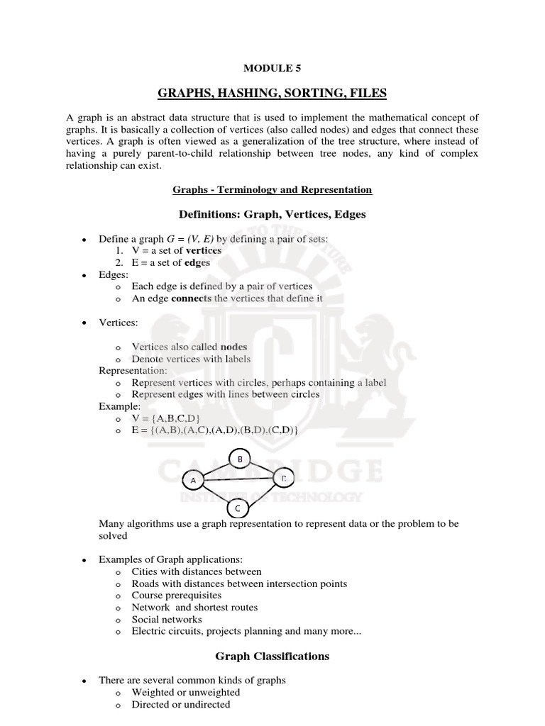 Graphs, Hashing, Sorting, Files: Definitions: Graph, Vertices, Edges | PDF | Array Data ...