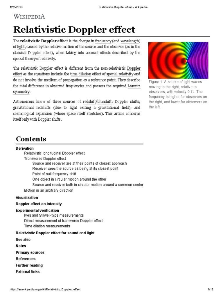 Relativistic Doppler Effect - Wikipedia | Download Free PDF | Doppler Effect | Redshift