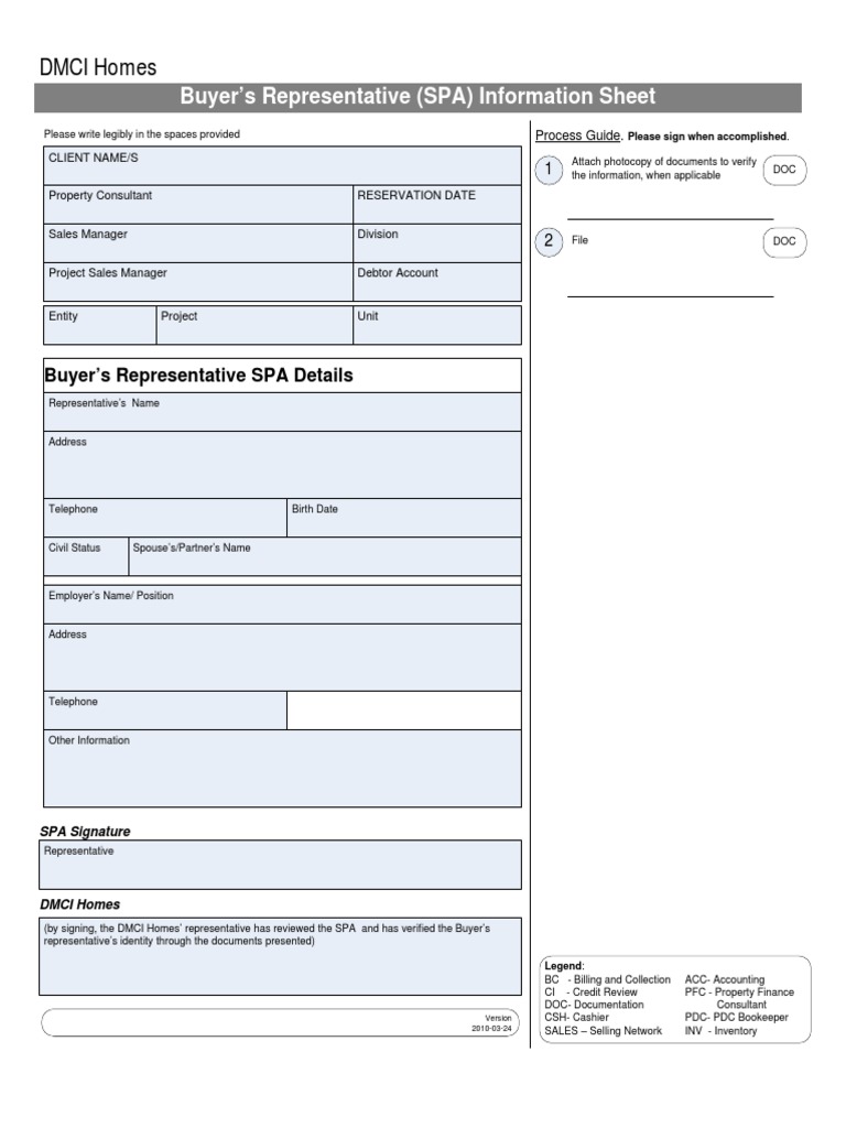 DMCI Homes: Buyer's Representative (SPA) Information Sheet | PDF