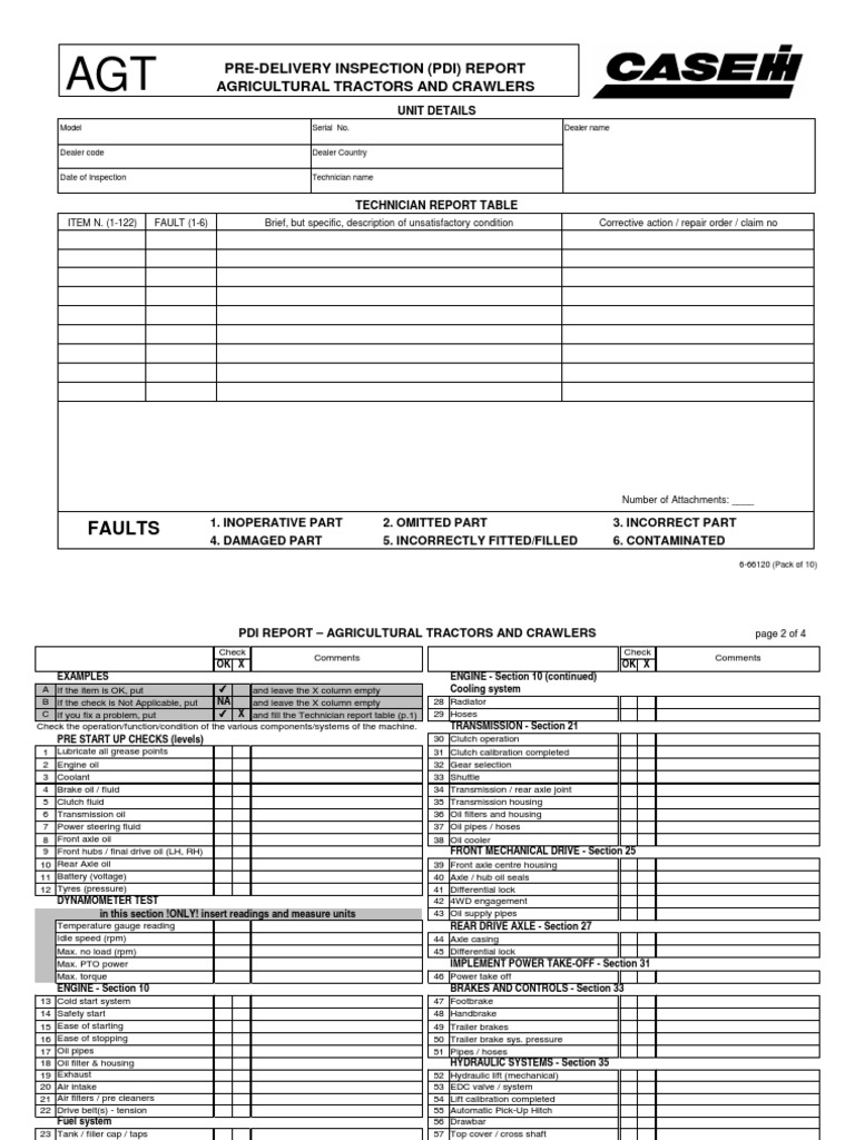 Agricultural Tractor PDI Checklist | PDF | Transmission (Mechanics) | Axle