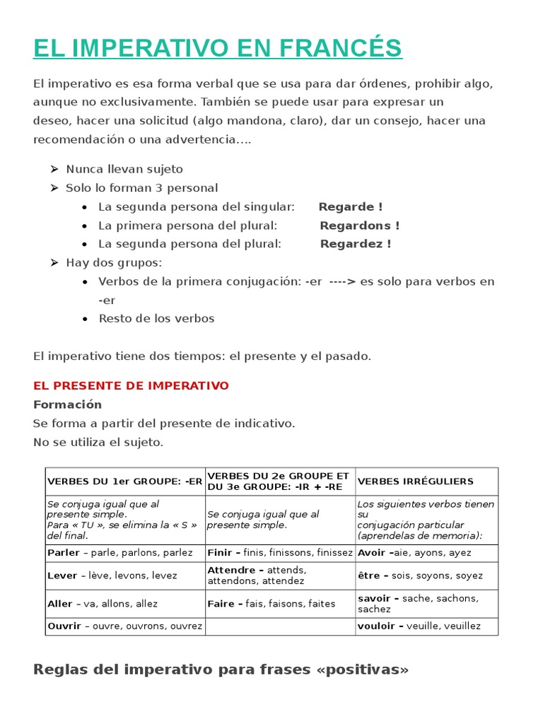 Verbos Y Pronombres En Imperativo En Francés – PEHFP