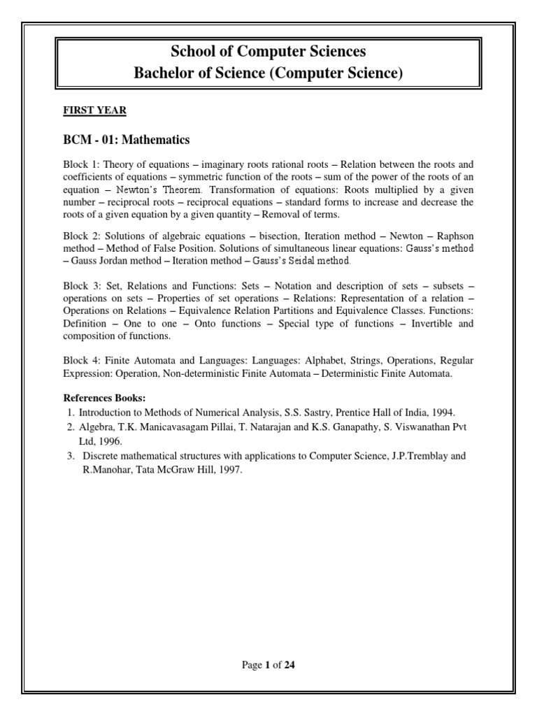 School of Computer Sciences Bachelor of Science (Computer Science ...