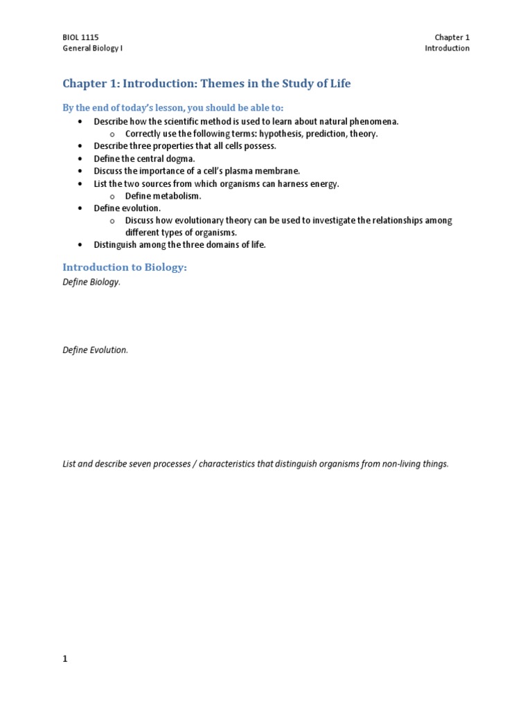 Chapter 1: Introduction: Themes in The Study of Life | PDF | Cell ...