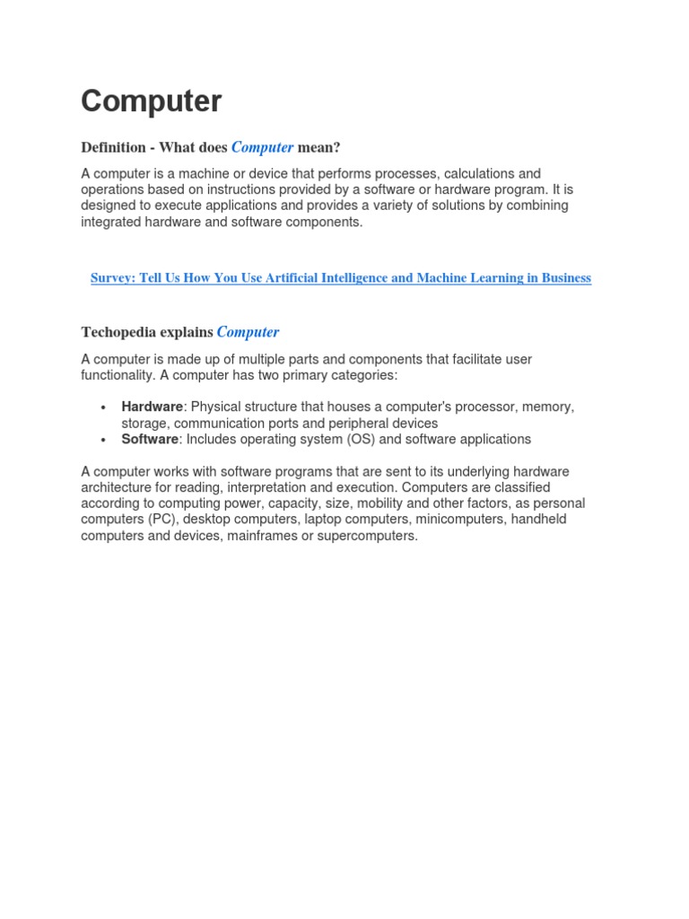 Computer: Definition - What Does Mean? | PDF