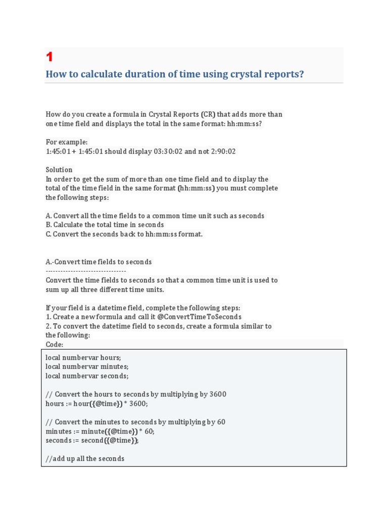 How To Calculate Duration of Time Using Crystal Reports? | PDF ...