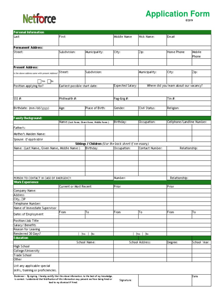 Application Form Revised 2019 PDF | PDF | Labour | Business