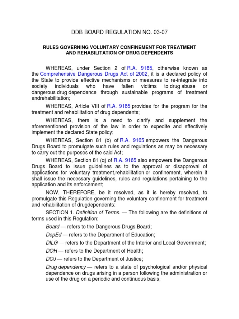 DDB Board Regulation No | PDF | Drug Rehabilitation | Substance Dependence