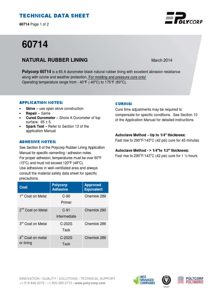Natural Rubber Lining: Technical Data Sheet | PDF | Adhesive | Natural ...