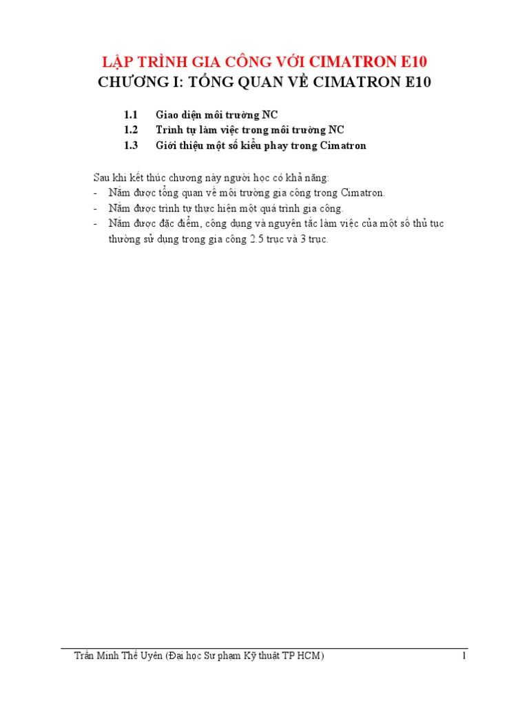 LẬP TÌNH CNC - CIMATRON E10 | PDF