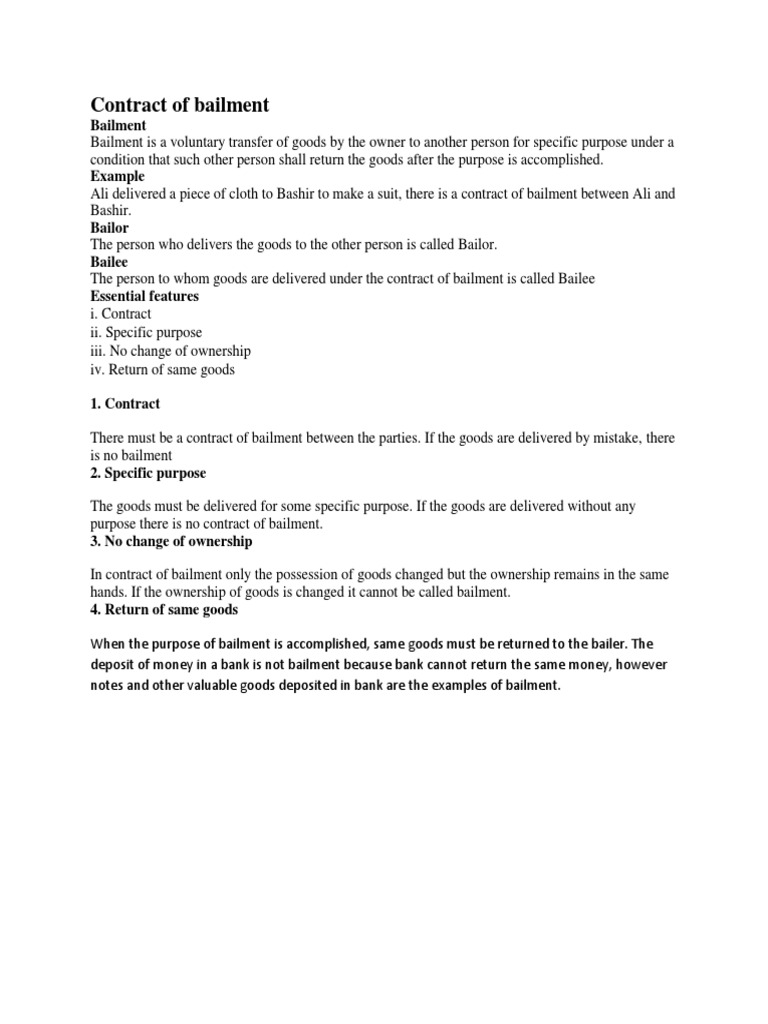 Contract of Bailment | PDF