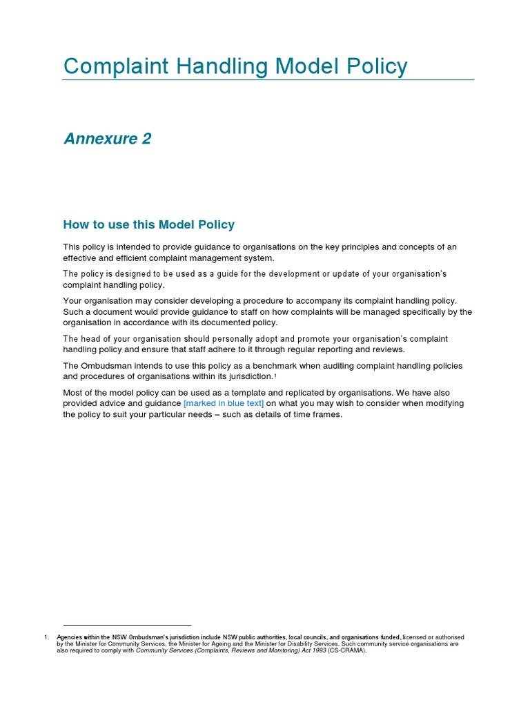 Complaint Handling Model Policy Word | PDF | Privacy | Complaint