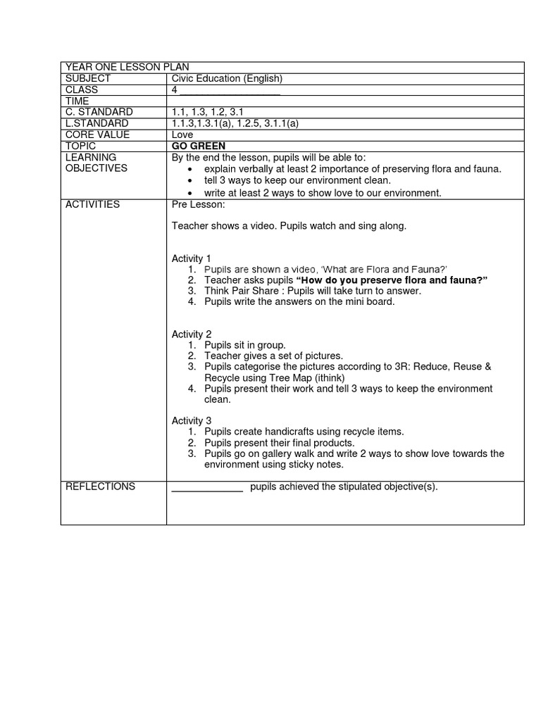 Civic Lesson Plan Love Y4 Go Green | PDF