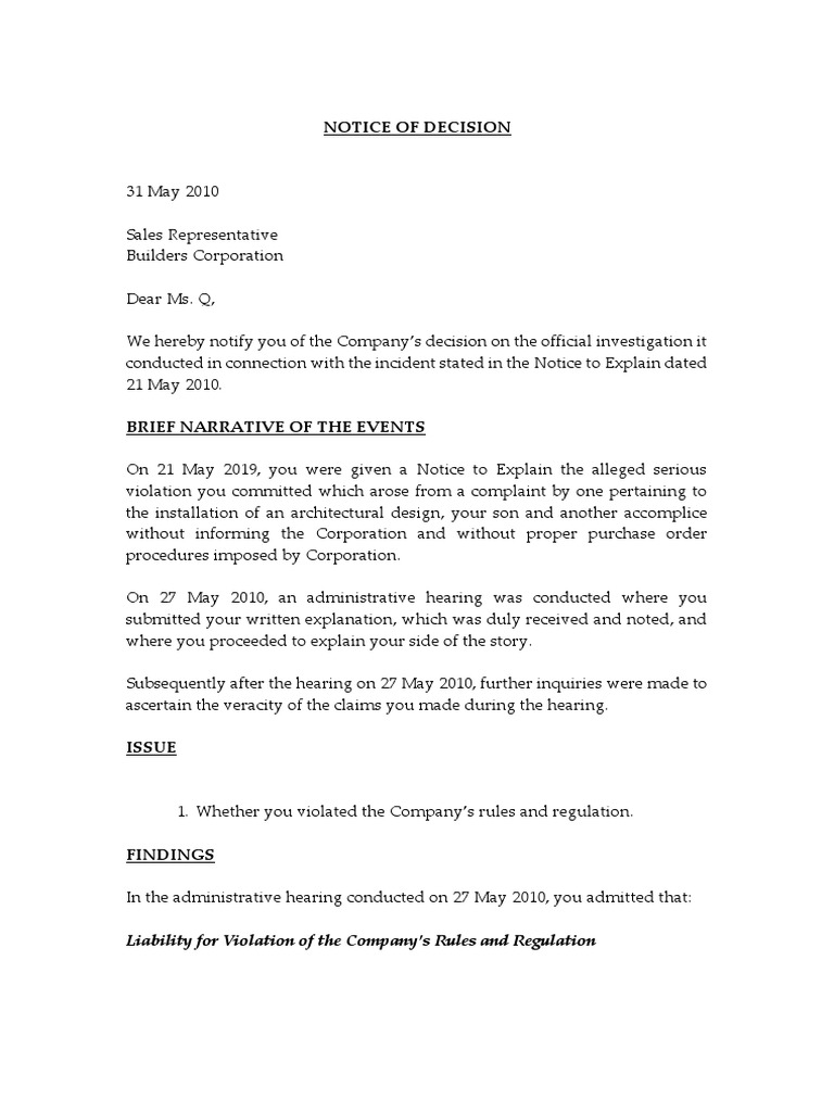 Notice of Decision | PDF