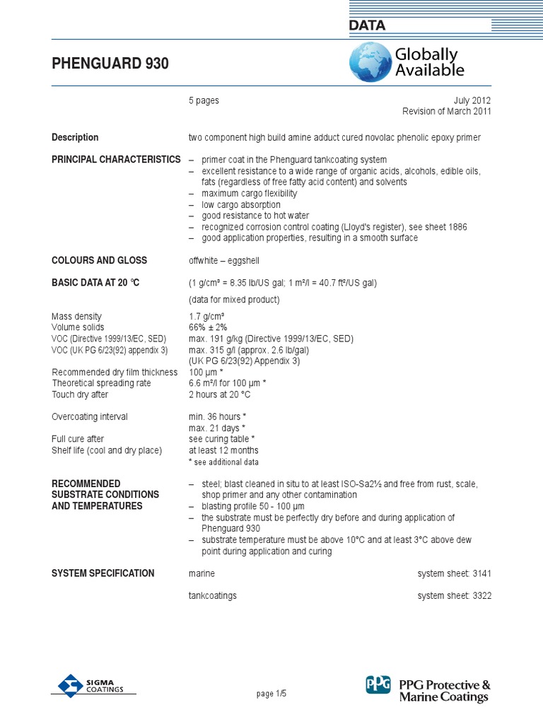 Phenguard 930: A Two Component High Build Amine Adduct Cured Novolac ...