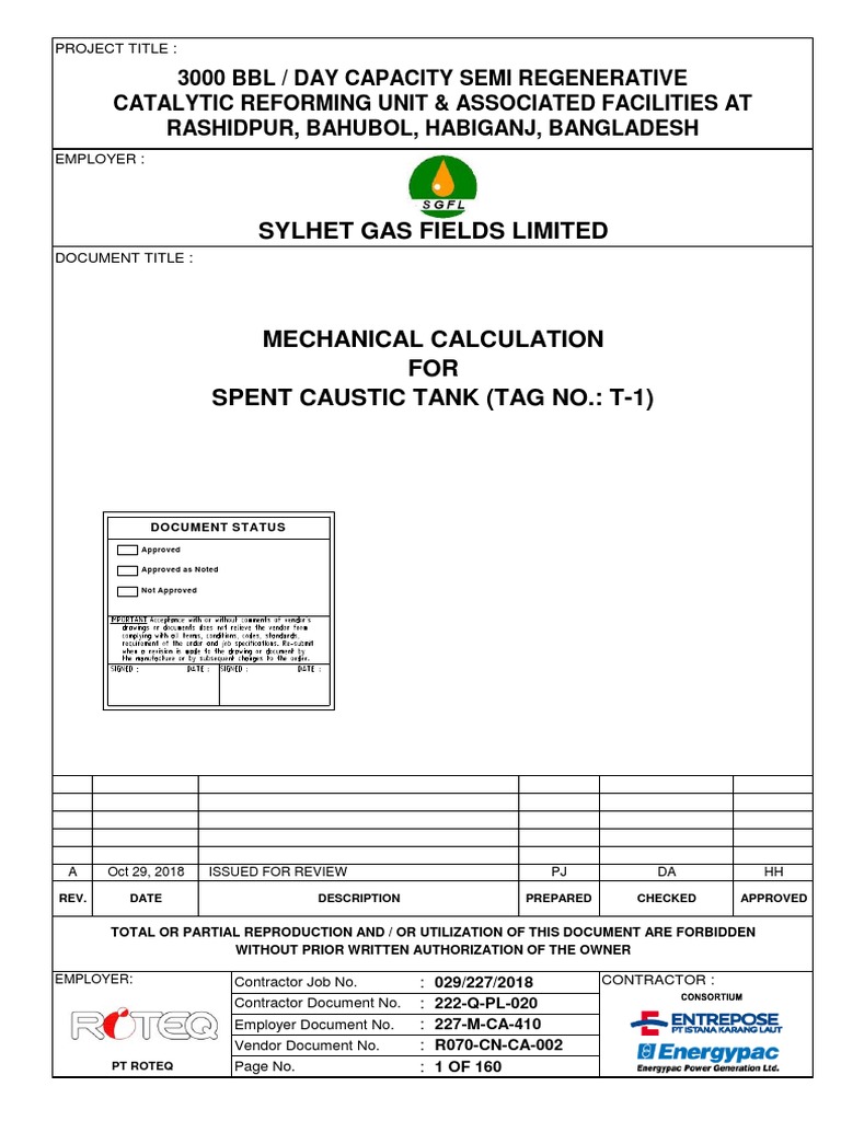 Mechanical Calculation for Spent Caustic Tank | PDF