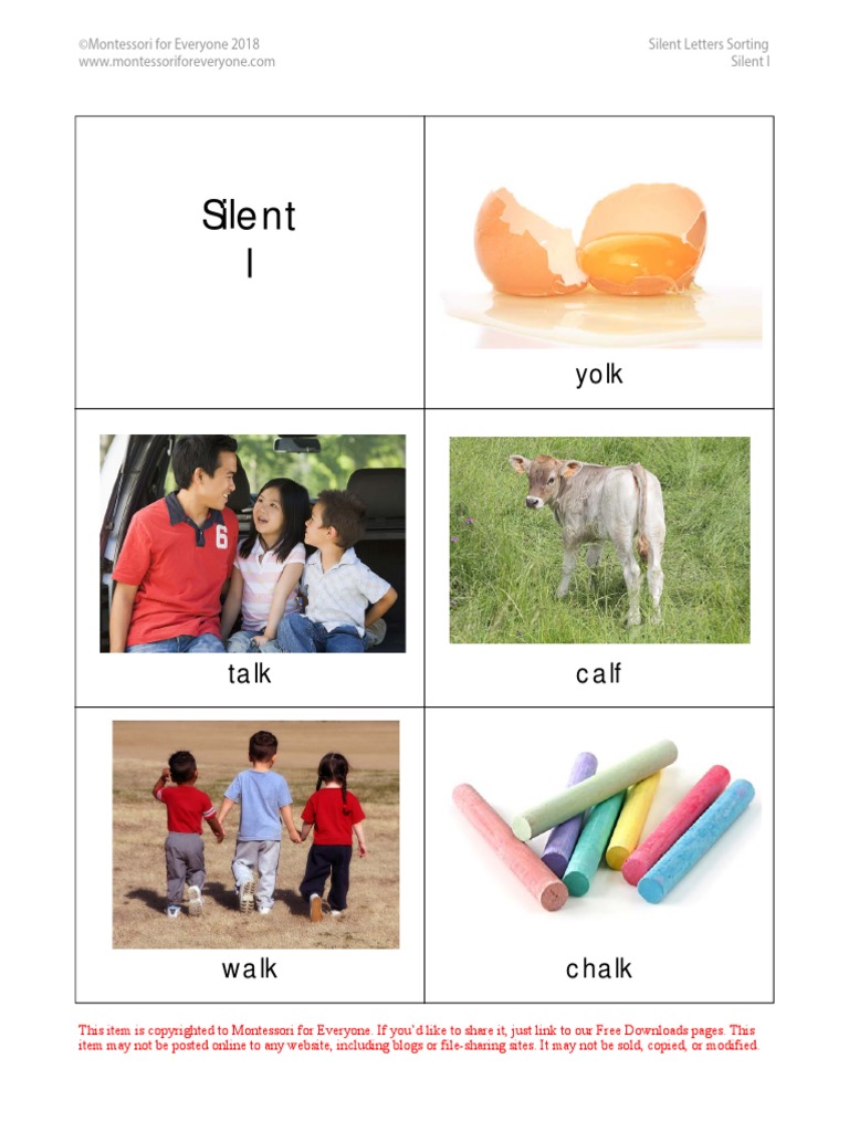 Silent L: ©montessori For Everyone 2018 Silent Letters Sorting Silent L ...