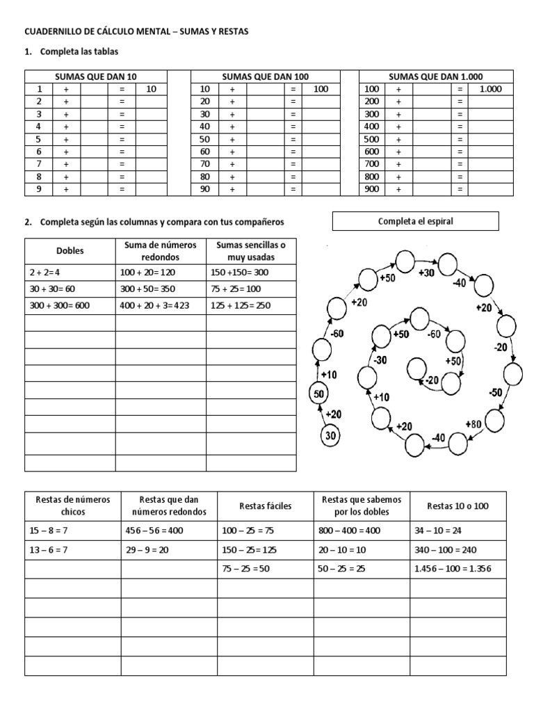Cuadernillo Cálculo Mental | PDF | Ocio | Agitación