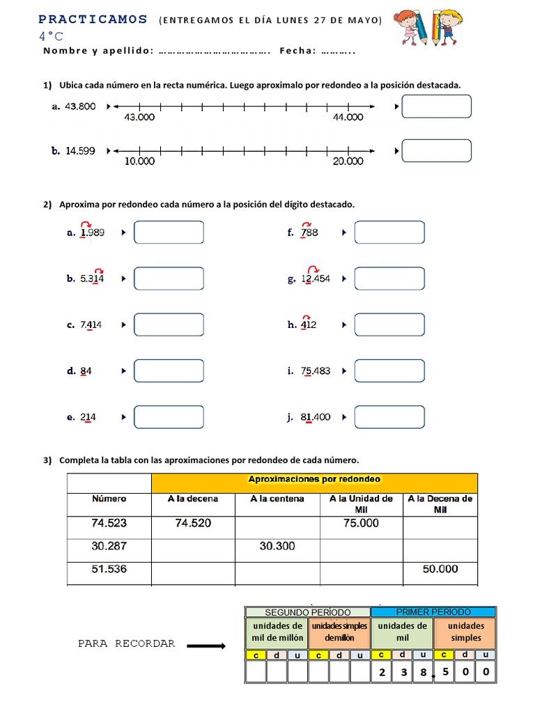 Ejercicios de Redondeo 4° Primaria | PDF