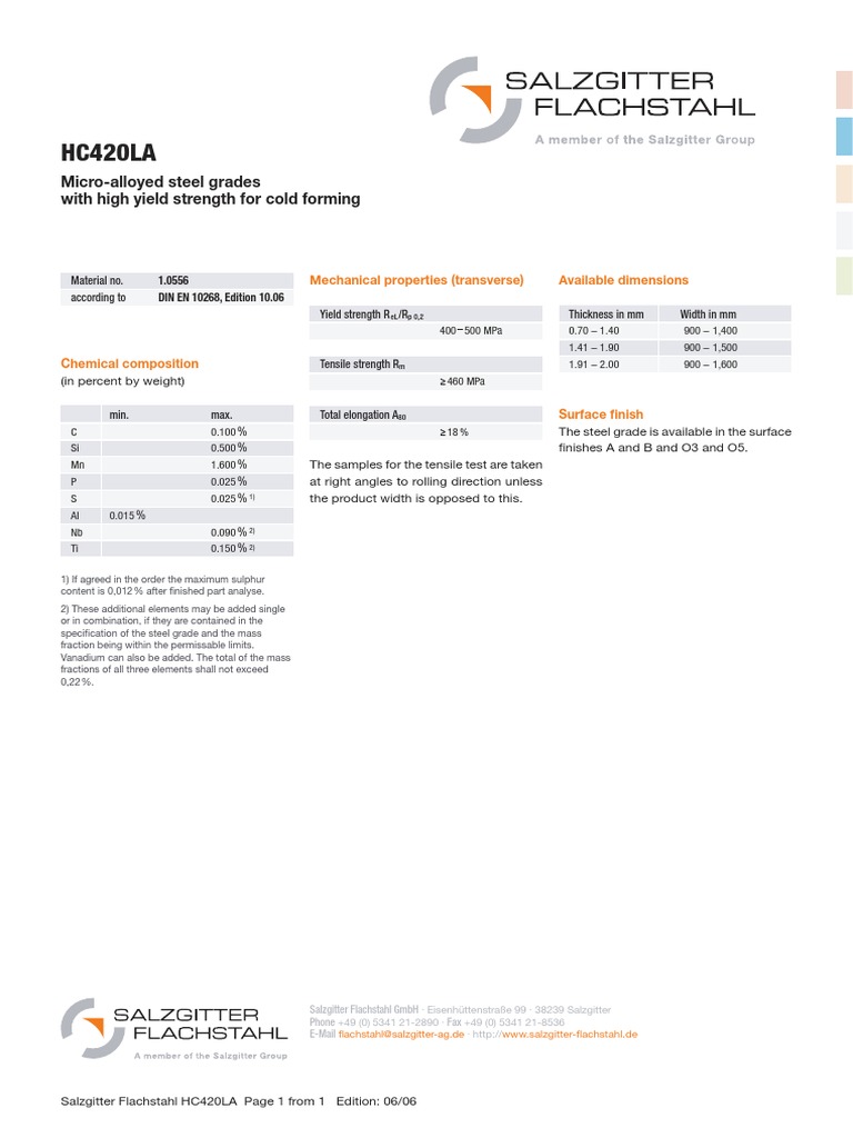 HC420LA: Micro-Alloyed Steel Grades With High Yield Strength For Cold ...