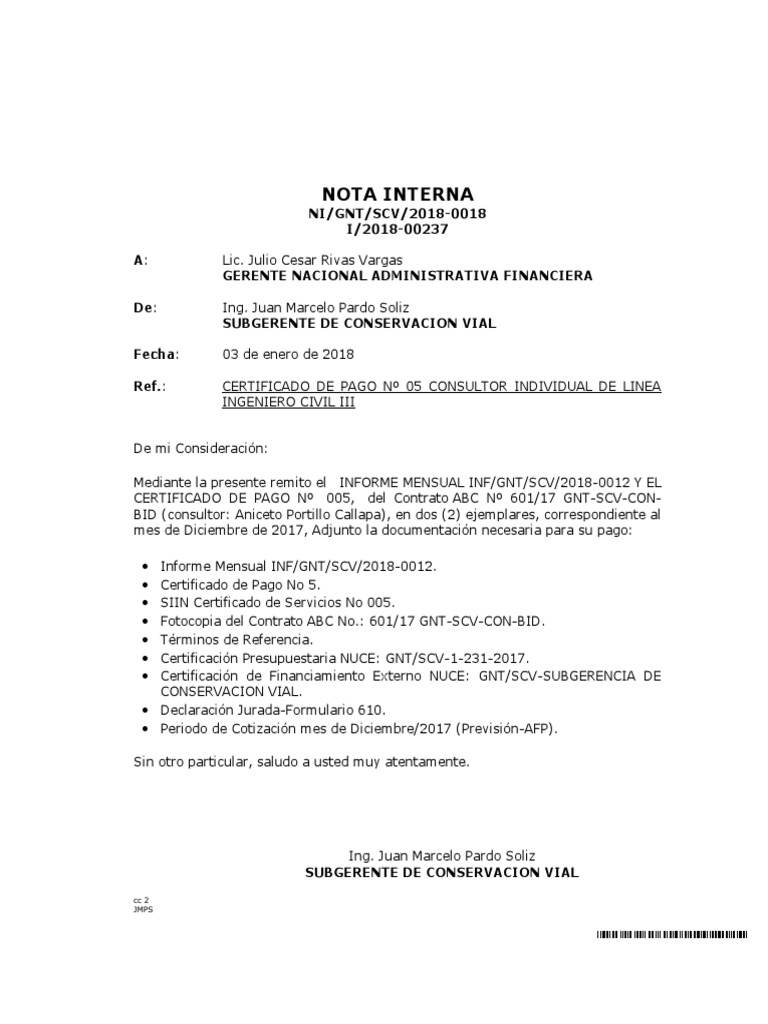 Informe y Certificado de Pago Diciembre 2017 | PDF