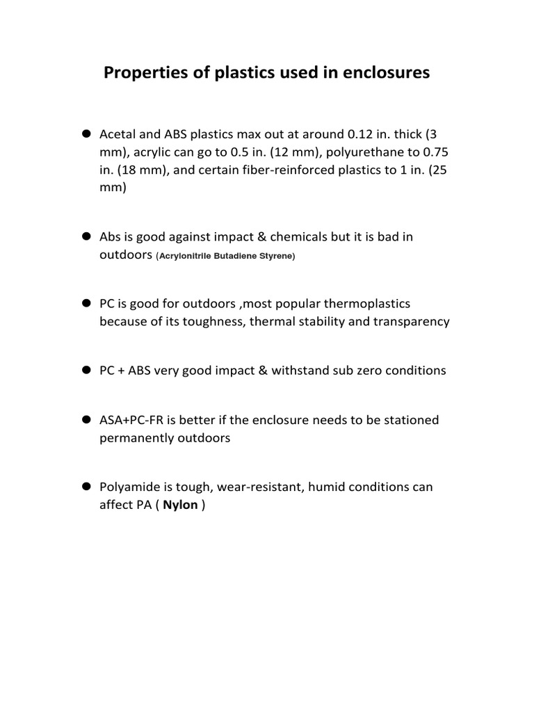 Properties of Plastic Used in Enclosures | PDF